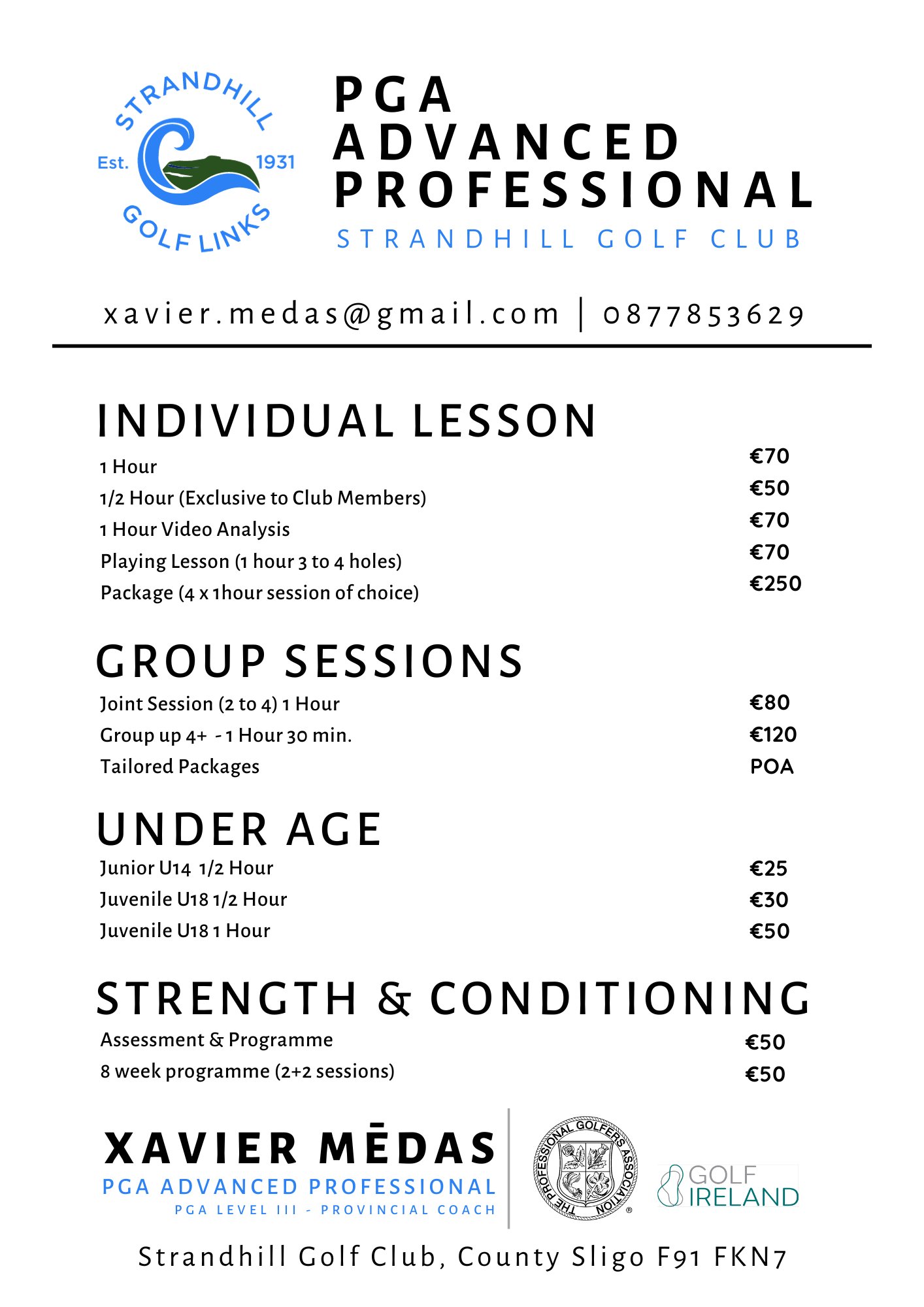 PGA Professional - Strandhill Golf Club